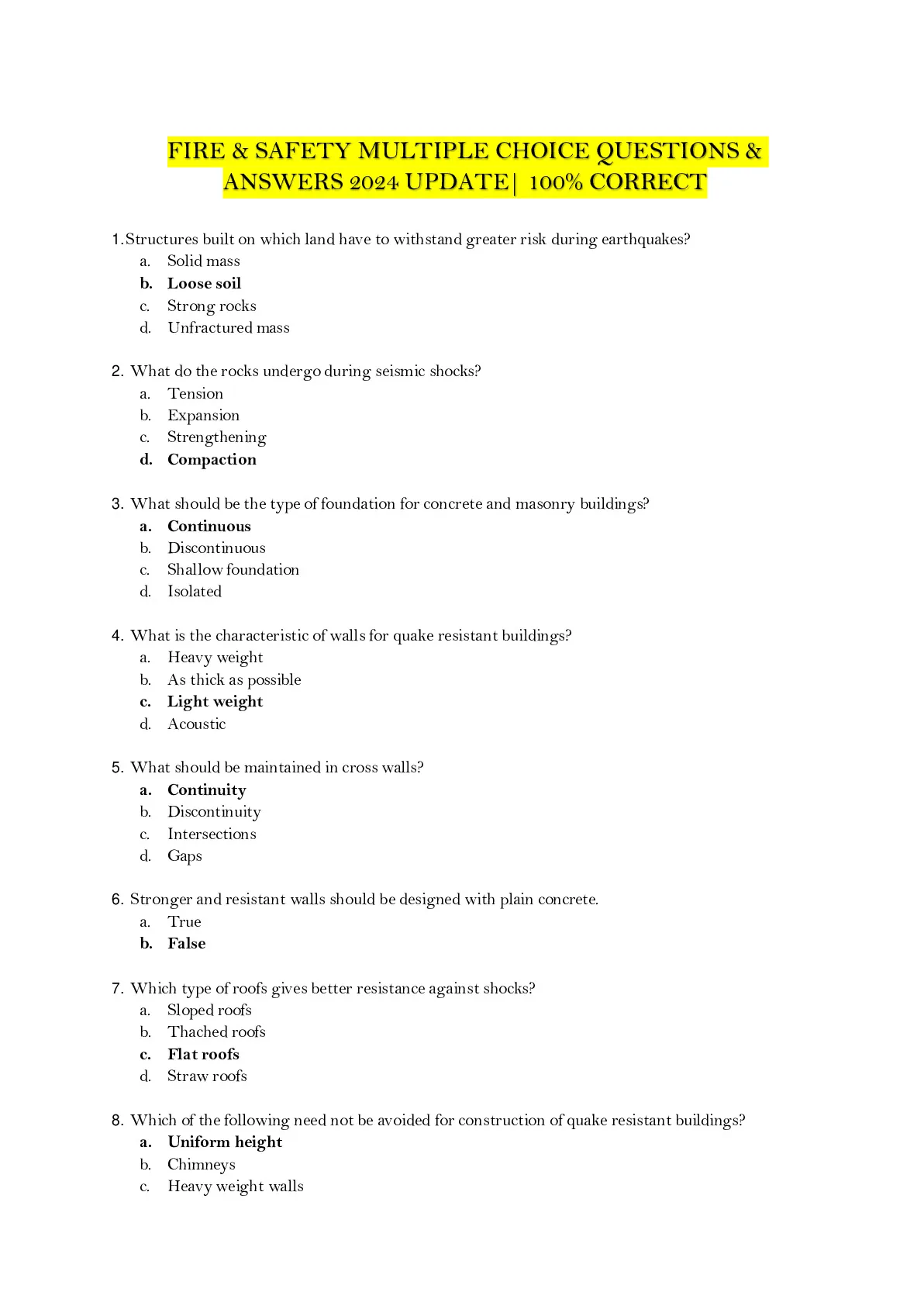 FIRE and SAFETY MULTIPLE CHOICE QUESTIONS and ANSWERS 2024 UPDATE| 100% ...