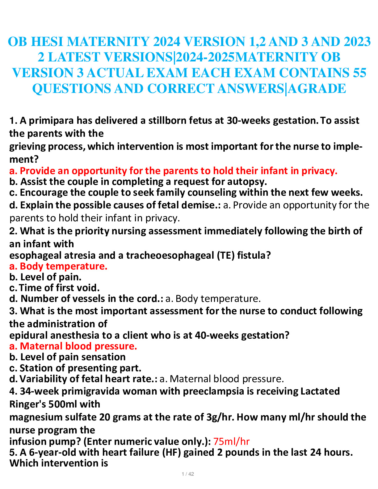 OB HESI MATERNITY 2024 VERSION 1,2 AND 3 AND 2023 2 LATEST VERSIONS ...