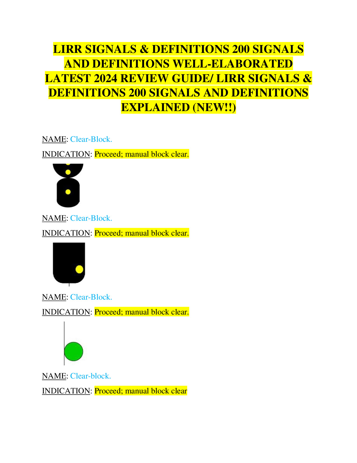 LIRR SIGNALS & DEFINITIONS 200 SIGNALS AND DEFINITIONS WELL-ELABORATED ...