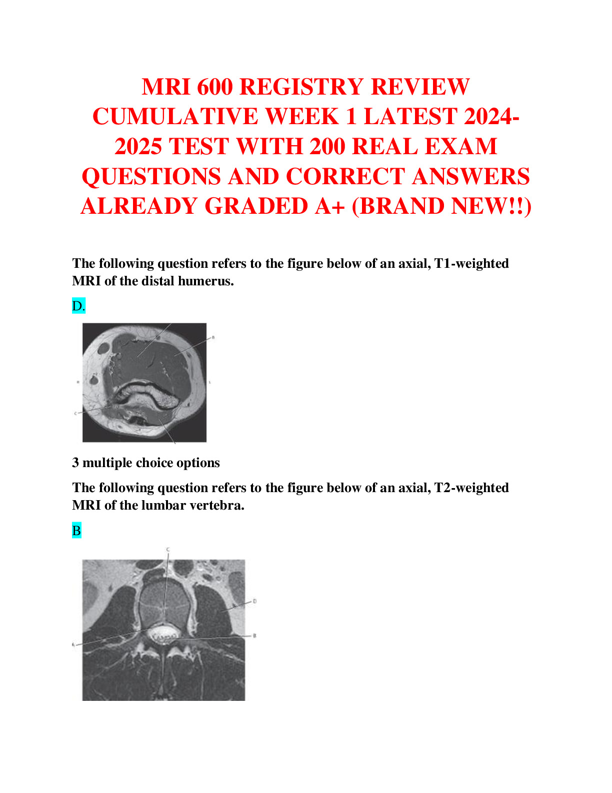 MRI 600 REGISTRY REVIEW CUMULATIVE WEEK 1 LATEST NEW VERSION 2024- 2025 ...