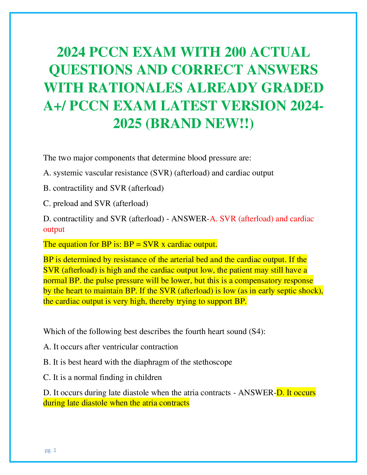 2024 PCCN ACTUAL EXAM WITH ALL 100 QUESTIONS AND CORRECT ANSWERS WITH ...