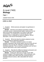 AQA A-Level(7402) Biology Paper 1 Pre - Test Assessment Q & S 2024 ...
