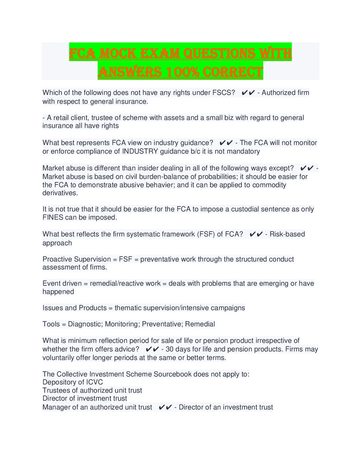 FCA Mock Exam Questions With Answers 100% Correct - DocMerit