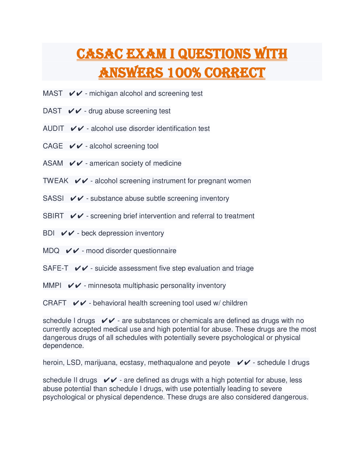 CASAC EXAM I QUESTIONS WITH ANSWERS 100% CORRECT - DocMerit
