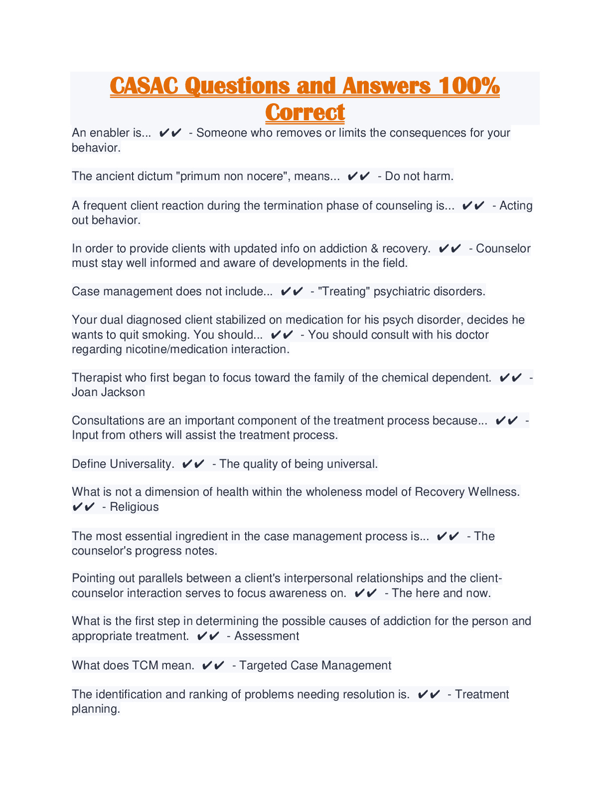 CASAC COMPLETE EXAM WITH ANSWERS 100% CORRECT LATEST GUIDE 2024-2025 ...