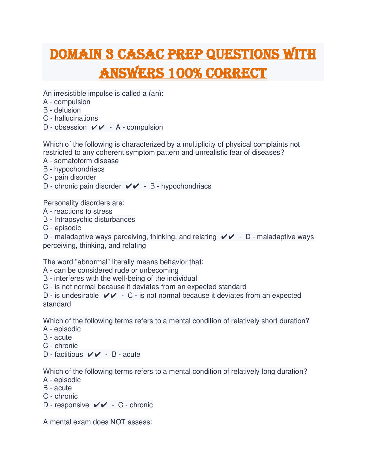 CASAC COMPLETE EXAM WITH ANSWERS 100% CORRECT LATEST GUIDE 2024-2025 ...