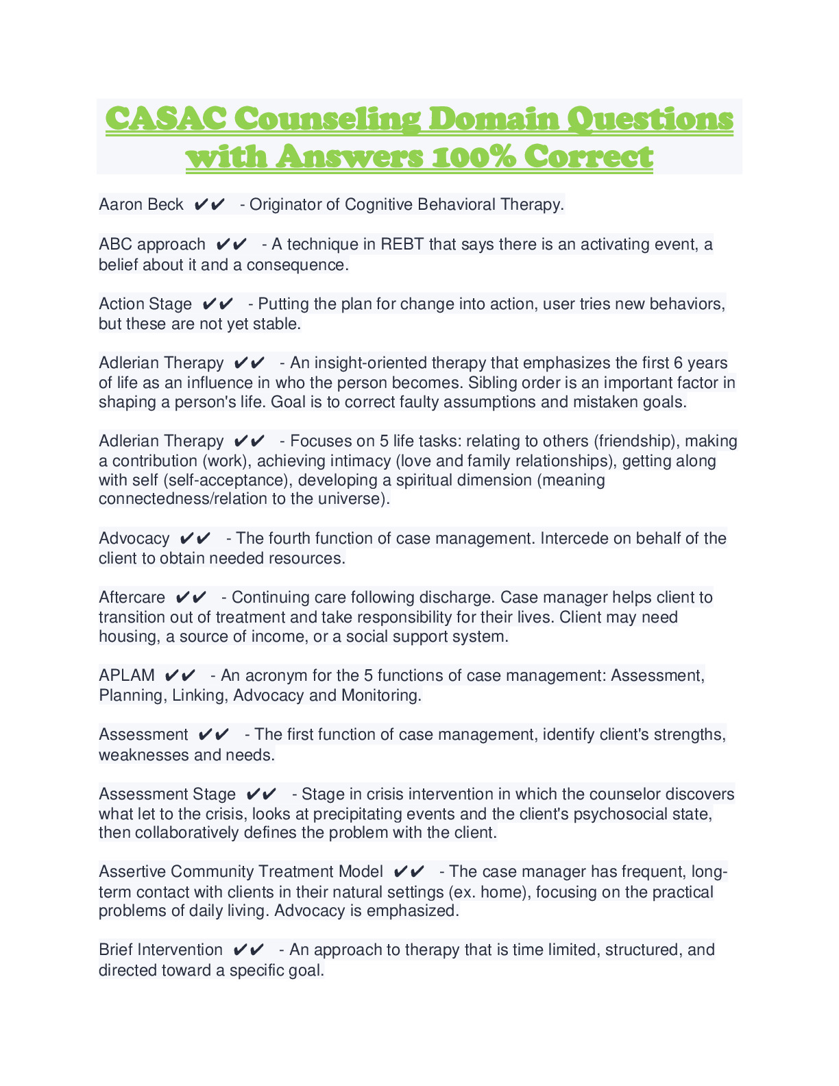 CASAC COMPLETE EXAM WITH ANSWERS 100% CORRECT LATEST GUIDE 2024-2025 ...