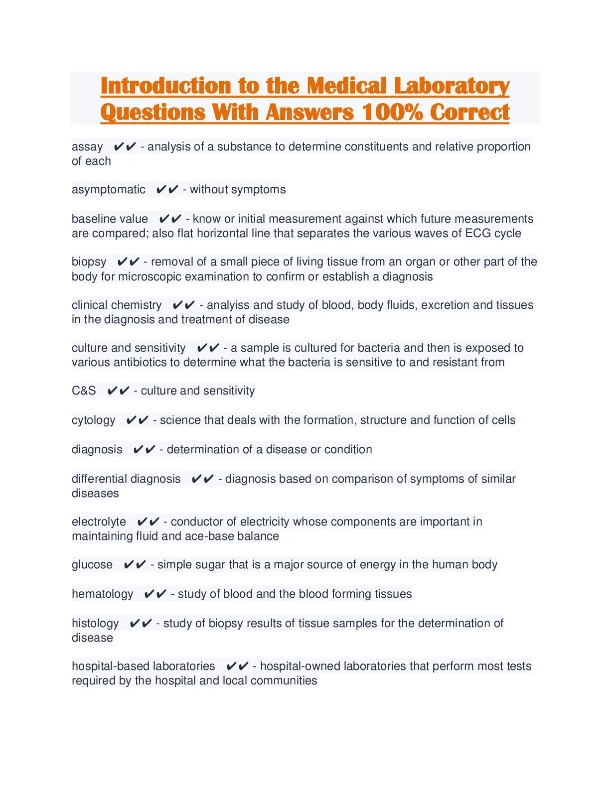 Introduction to the Medical Laboratory Questions With Answers - DocMerit