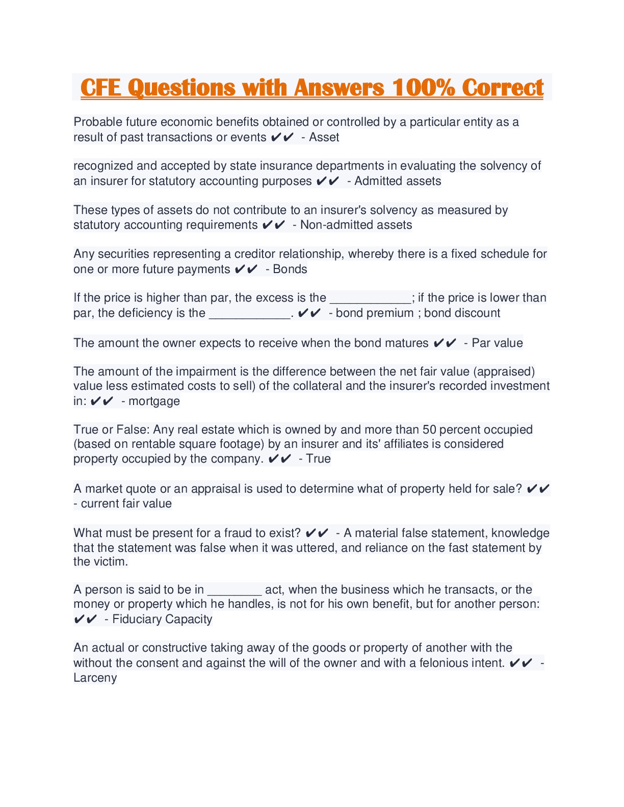 CFE Questions with Answers 100% Correct - DocMerit