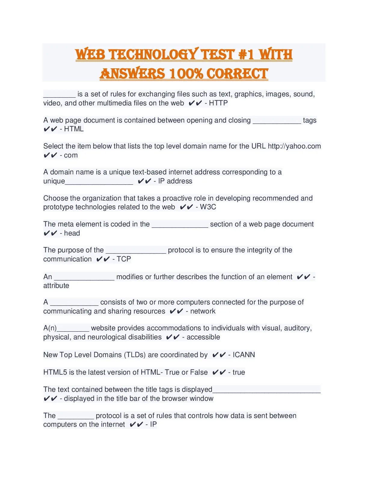 Web Technology Test 1 with Answers 100% Correct - DocMerit