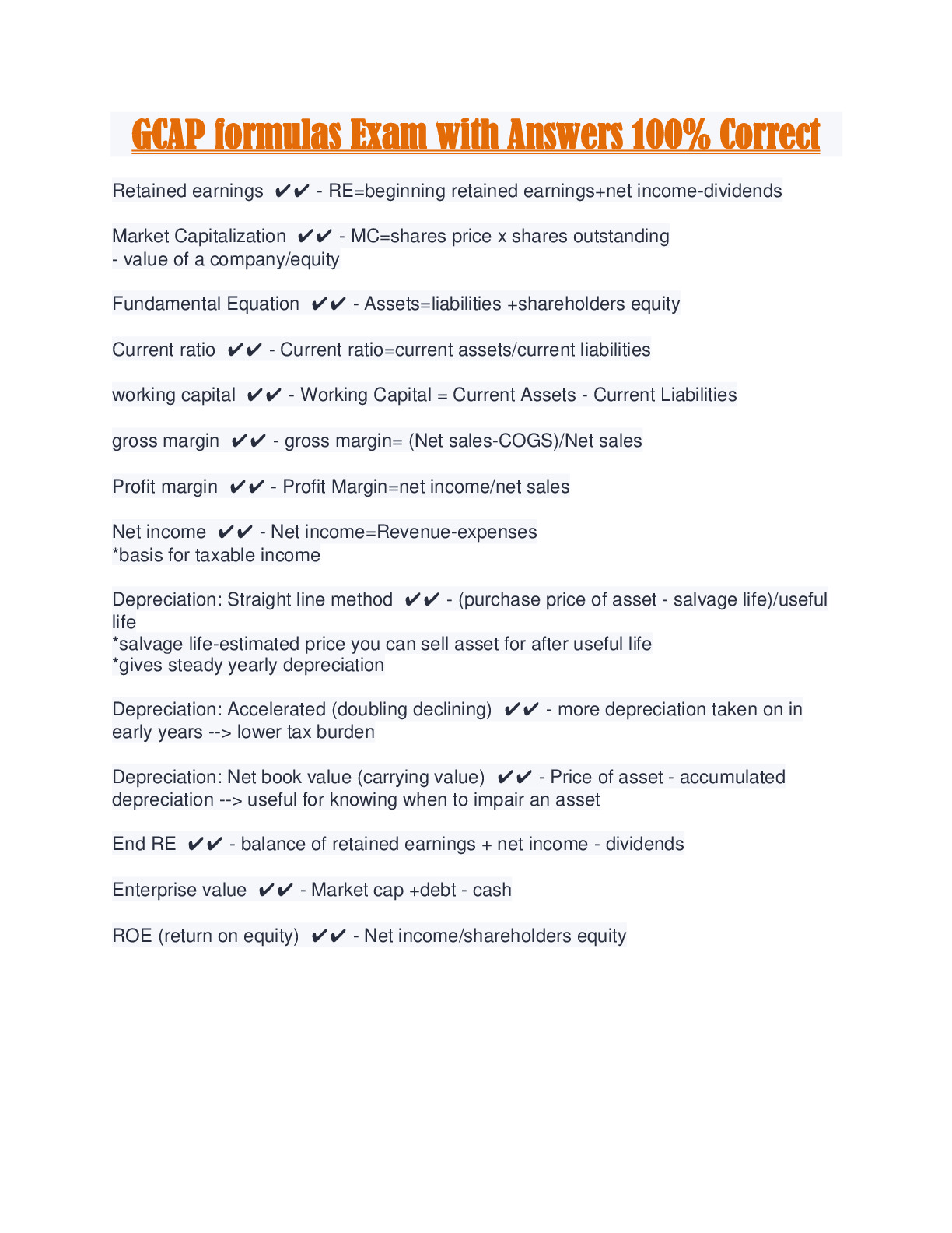 GCAP formulas Exam with Answers 100% Correct - DocMerit