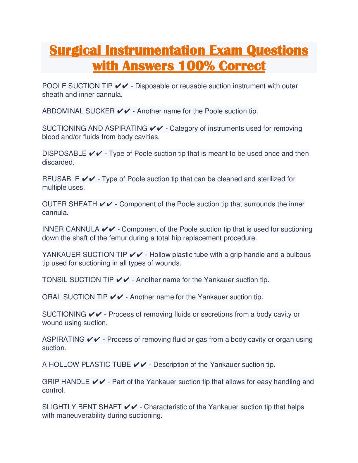Surgical Instrumentation Exam Questions with Answers 100% Correct ...