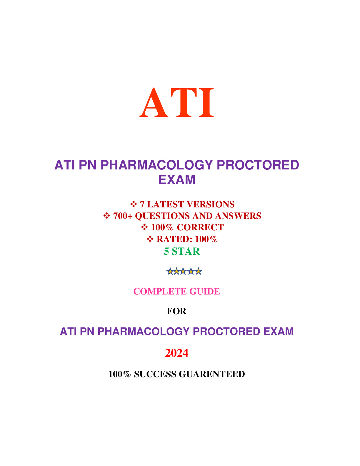 ATI PN Pharmacology Proctored Exam (7 Latest Versions, Newest-2024 ... ATI PN Pharmacology Proctored Exam (7 Latest Versions, Newest-2024 ...