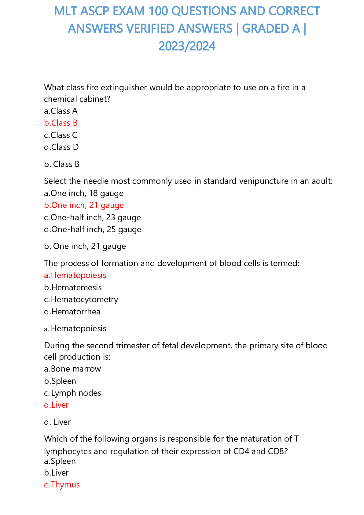 MLT ASCP EXAM 100 QUESTIONS AND CORRECT ANSWERS VERIFIED ANSWERS | GRADED A | 2023/2024 - DocMerit
