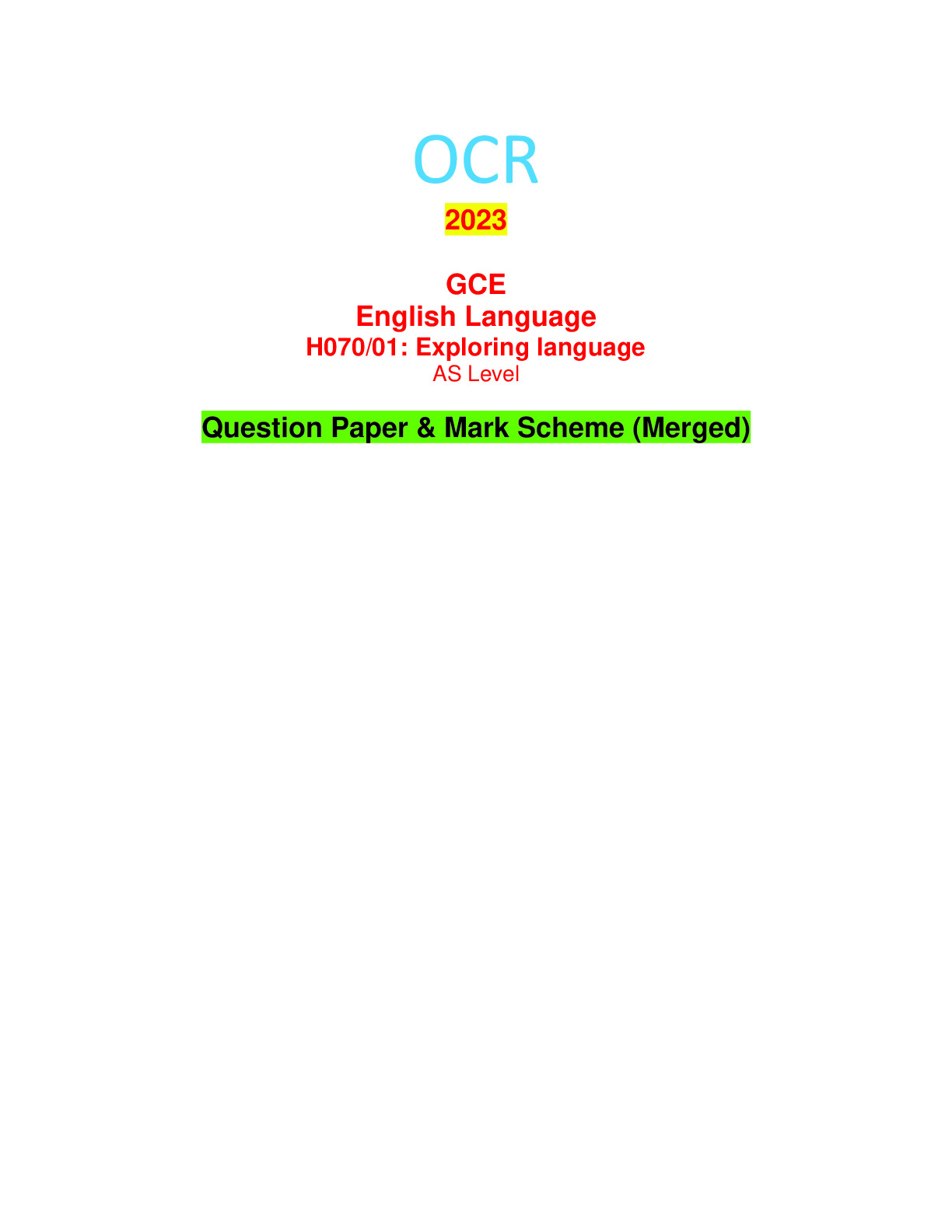 OCR 2023 GCE English Language H070/01: Exploring language AS Level ...