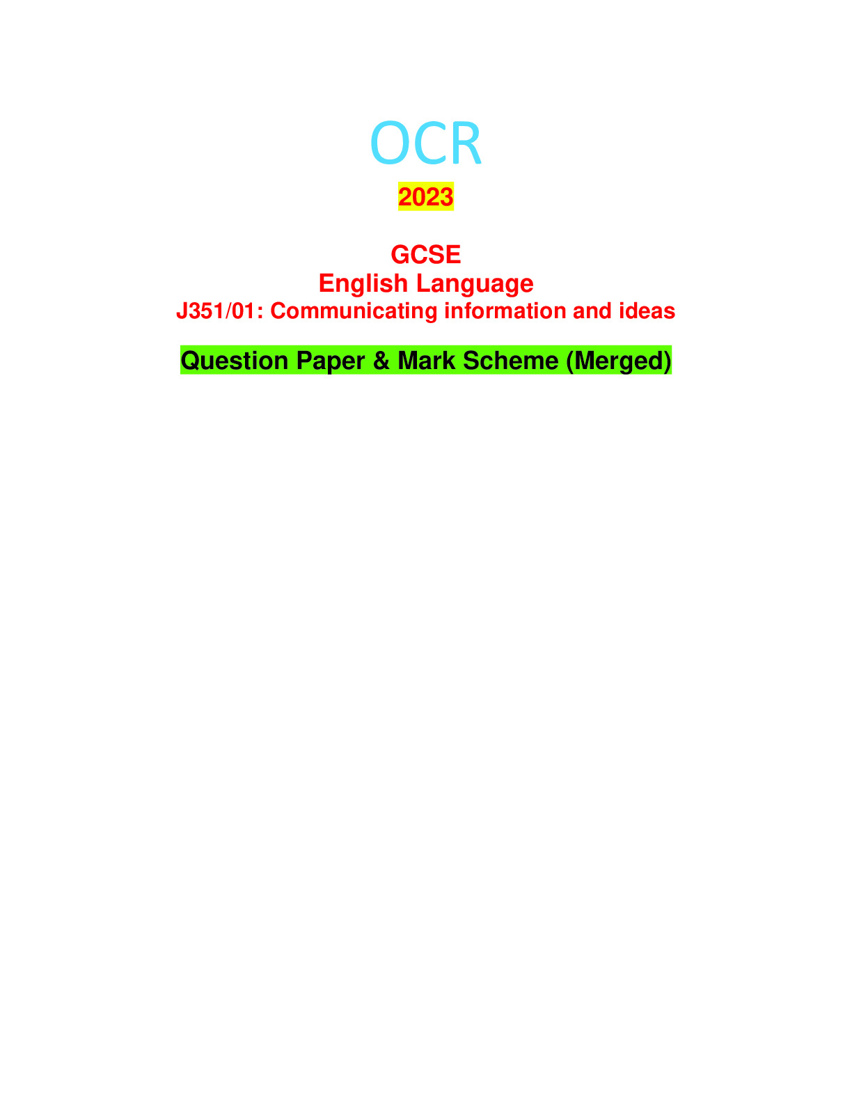 OCR 2023 GCSE English Language Communicating information and ideas ...