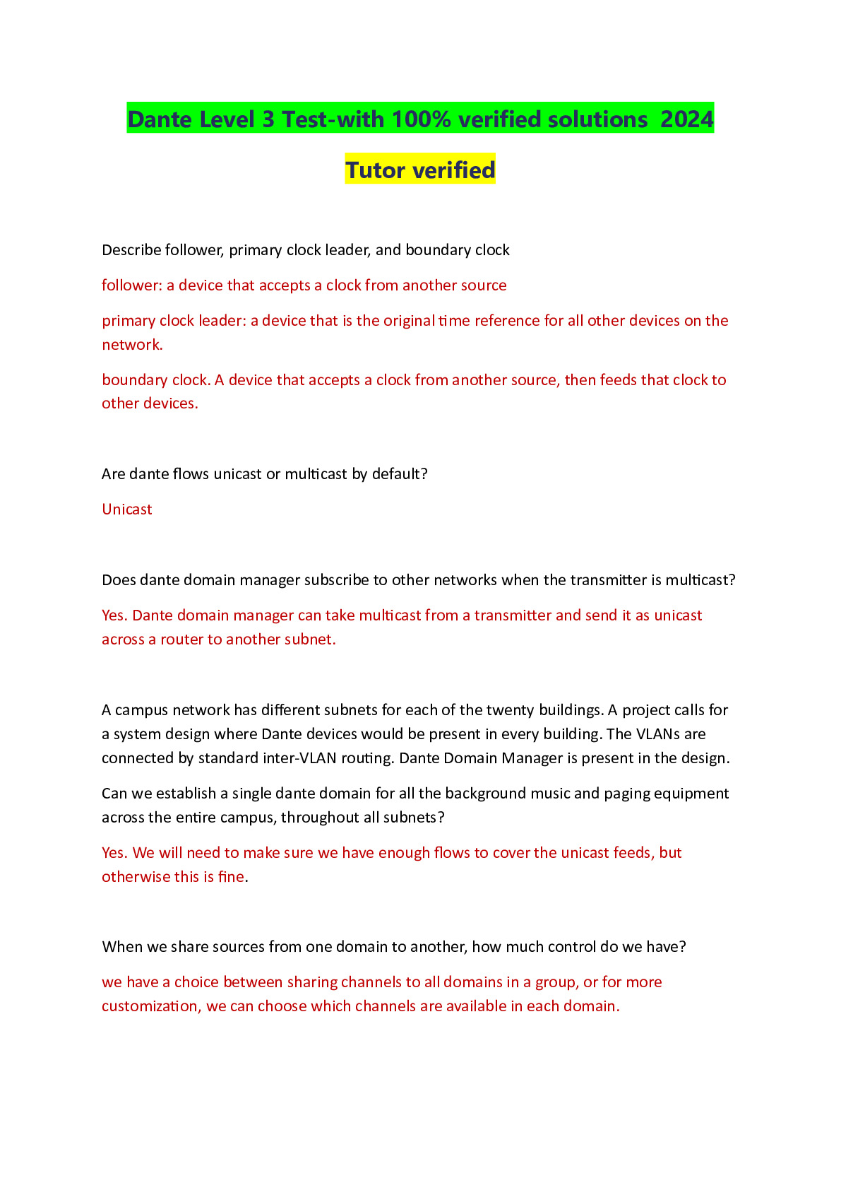 Dante Level 3 Test-with 100% verified solutions 2024 - DocMerit