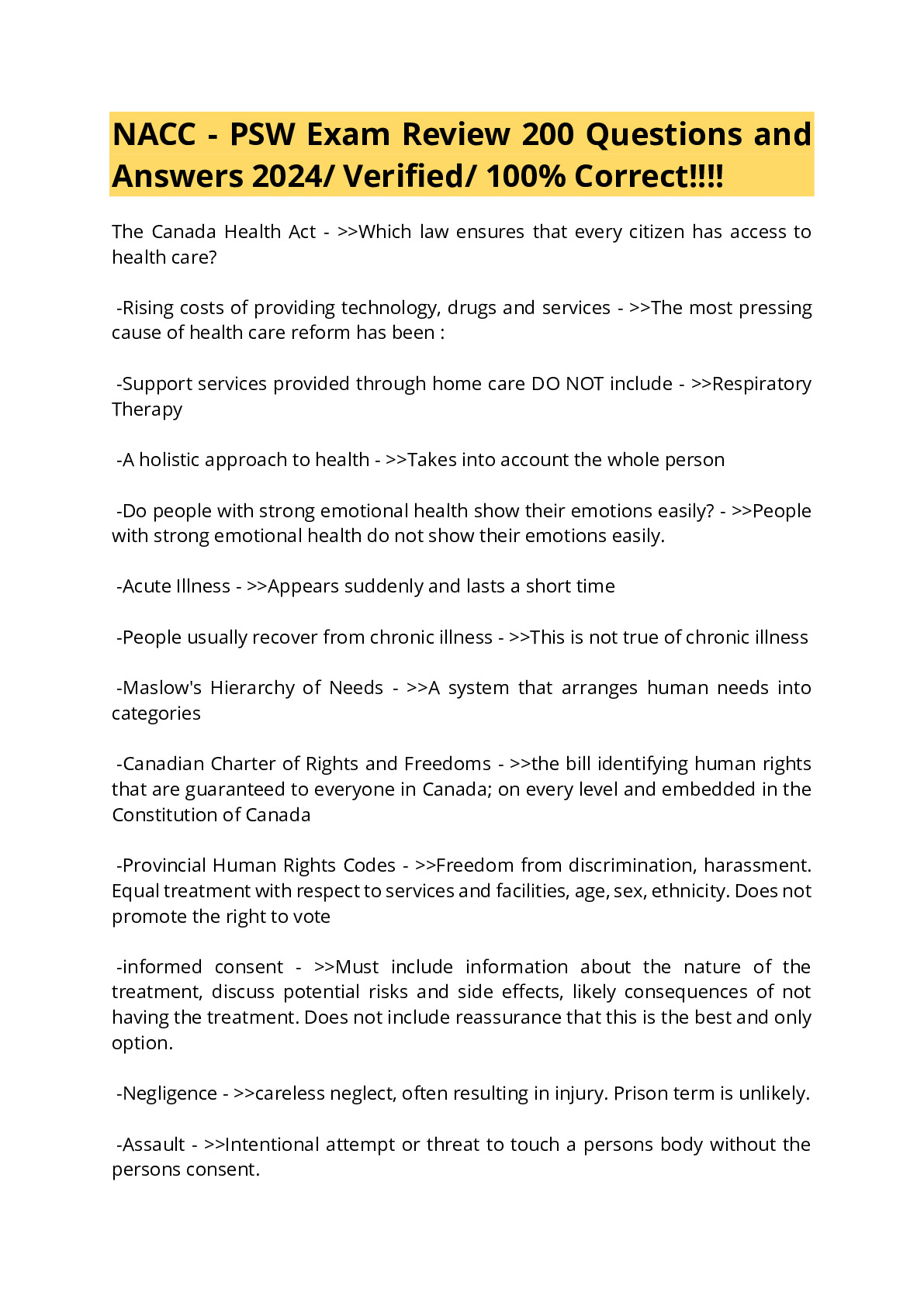 NACC - PSW Exam Review 200 Questions and Answers 2024/ Verified/ 100% ...