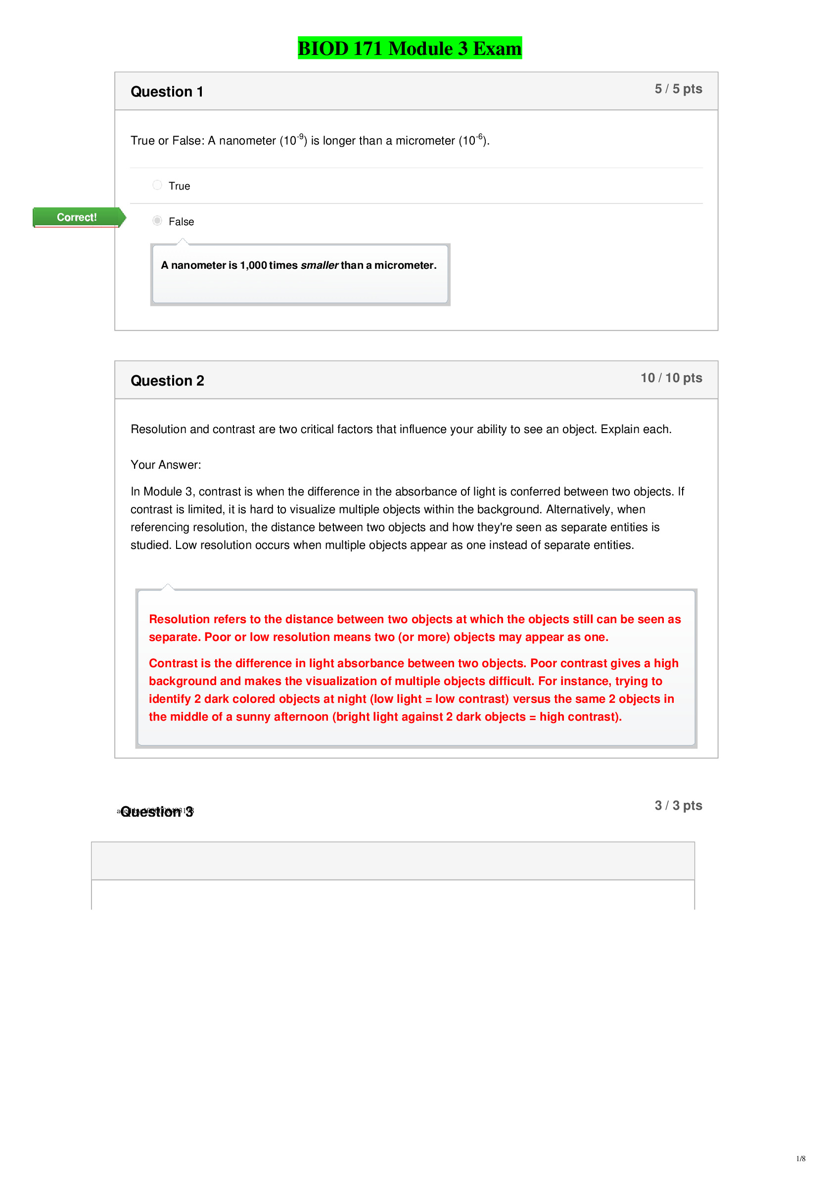 BIOD 171 Module 1 to Module 6 Exam (Each Module Multiple Versions ...