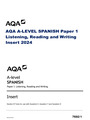AQA A-LEVEL SPANISH Paper 1 Listening, Reading and Writing Insert 2024 ...