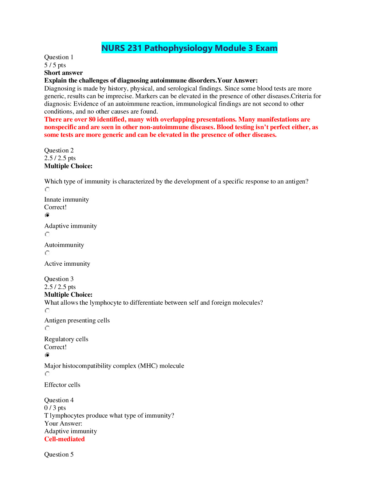 NURS 231 Module 1, 2, 3, 4, 5, 6, 7, 8, 9, 10 Exam (Latest, 2024 ...