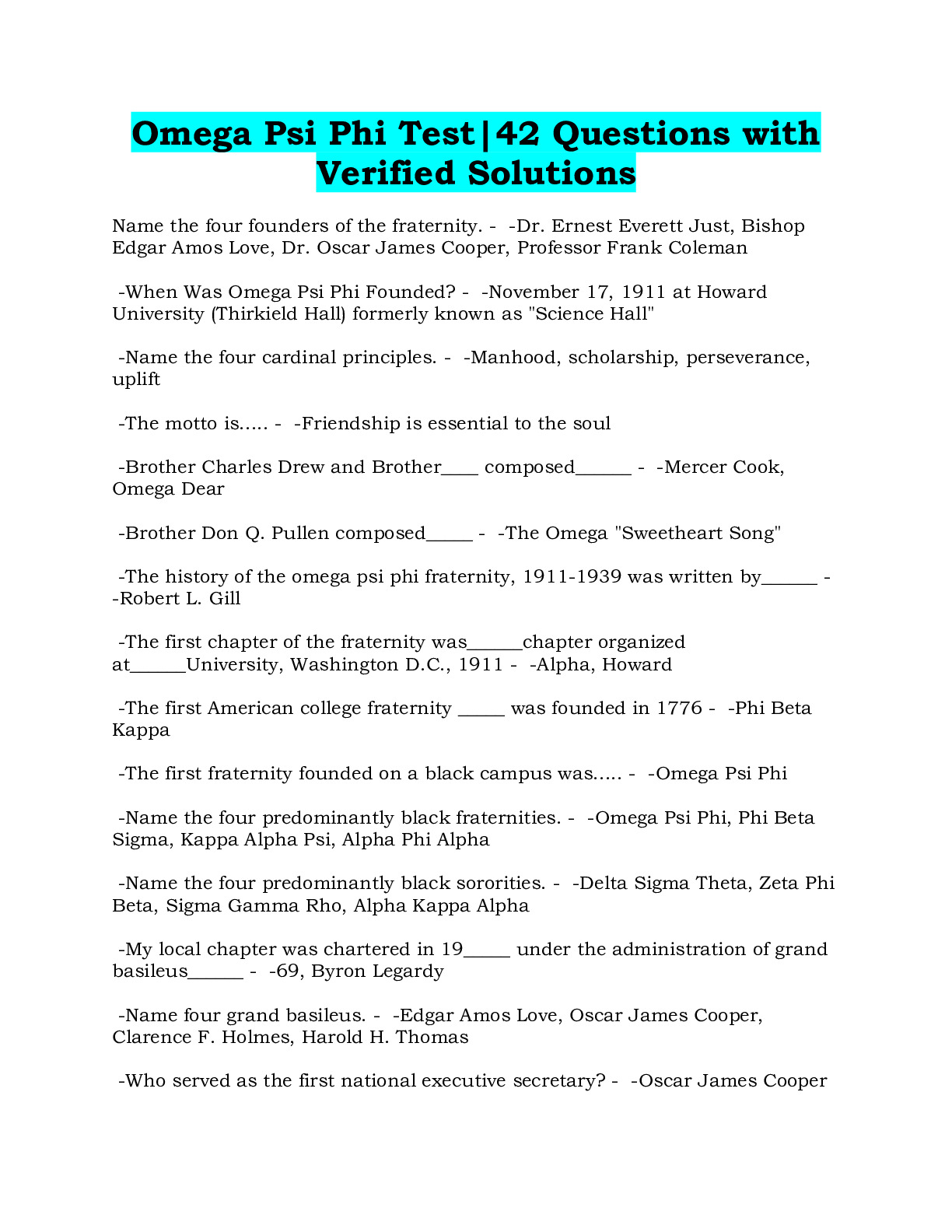 Omega Psi Phi Test|42 Questions with Verified Solutions - DocMerit