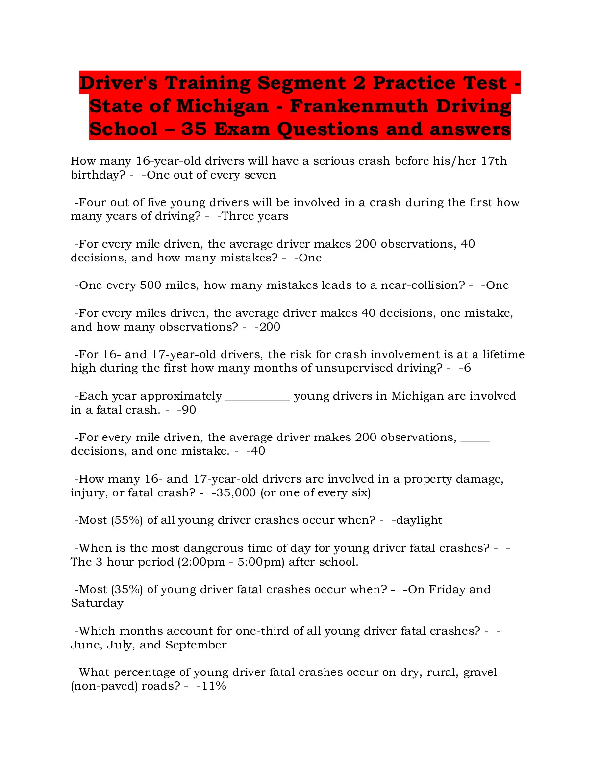 Driver's Training Segment 2 Practice Test - State of Michigan ...