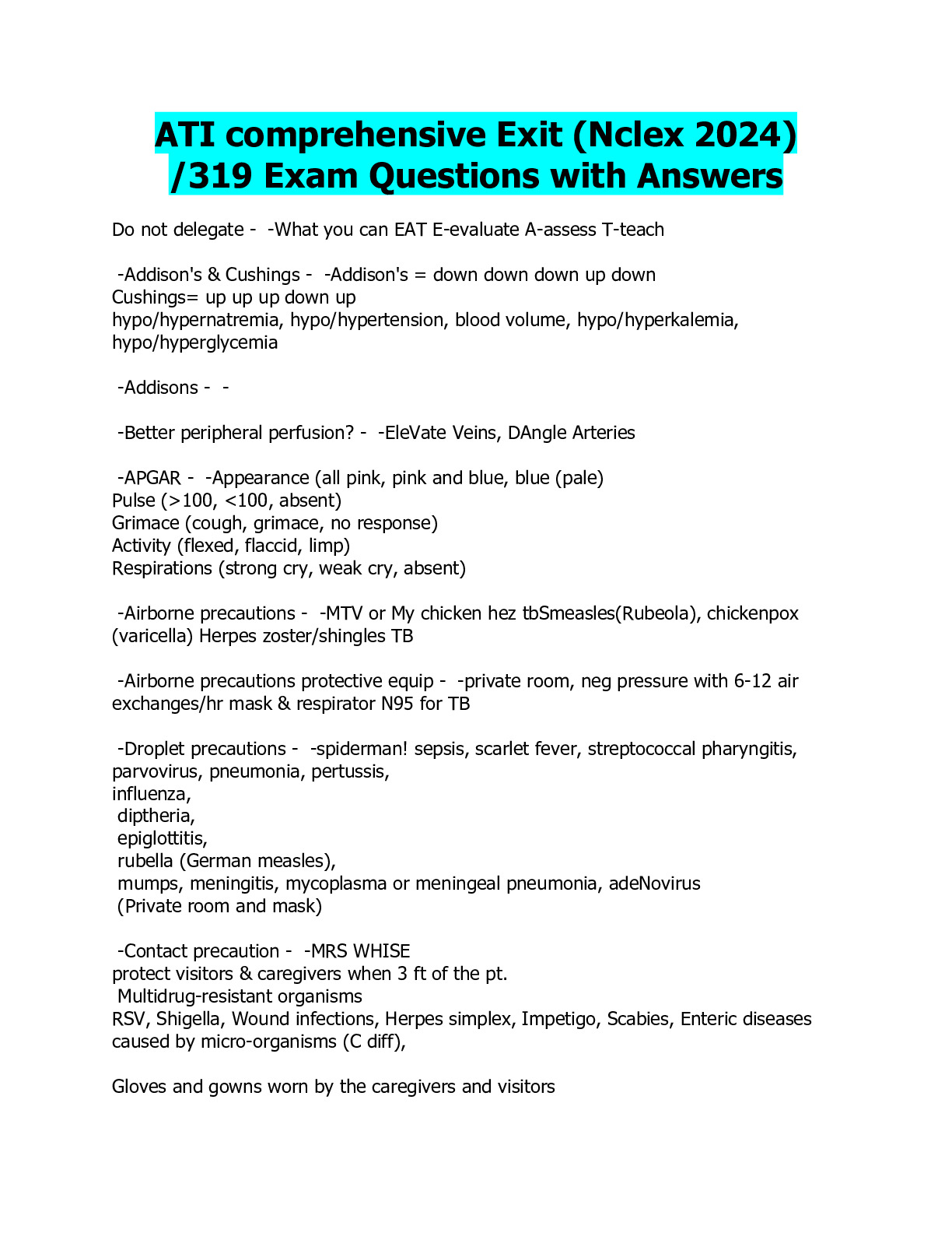 ATI COMPREHENSIVE EXIT EXAMS - - DocMerit