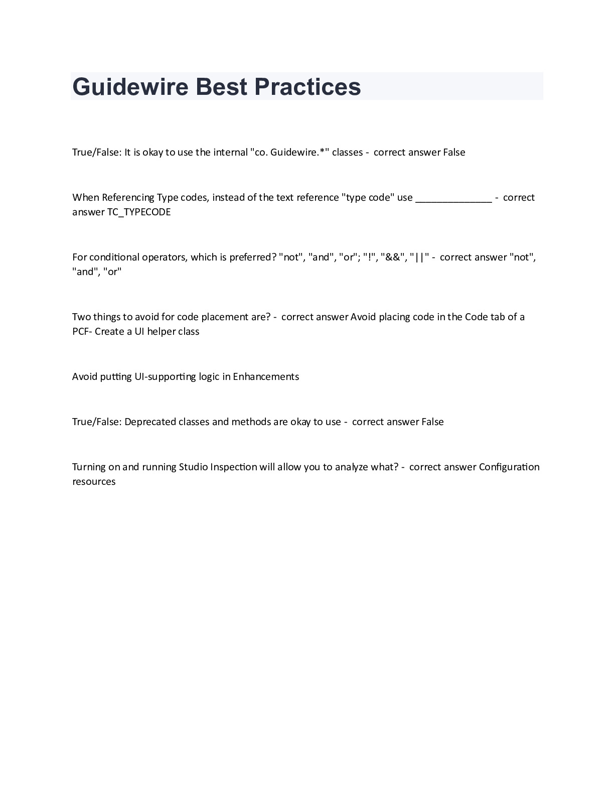 GuideWire Best Practices questions & answers 2024/2025 - DocMerit