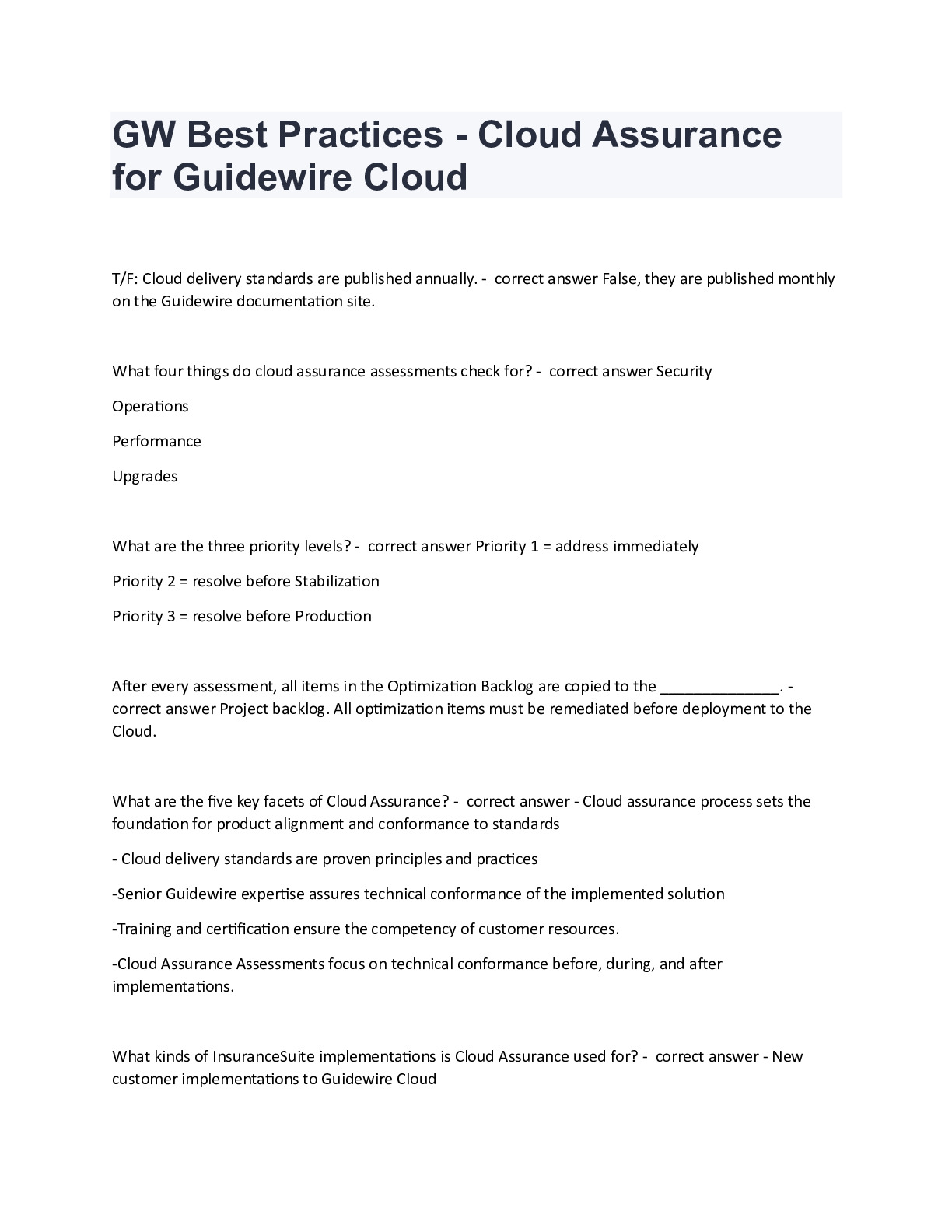 GW Best Practices - Cloud Assurance for Guidewire Cloud fully solved ...