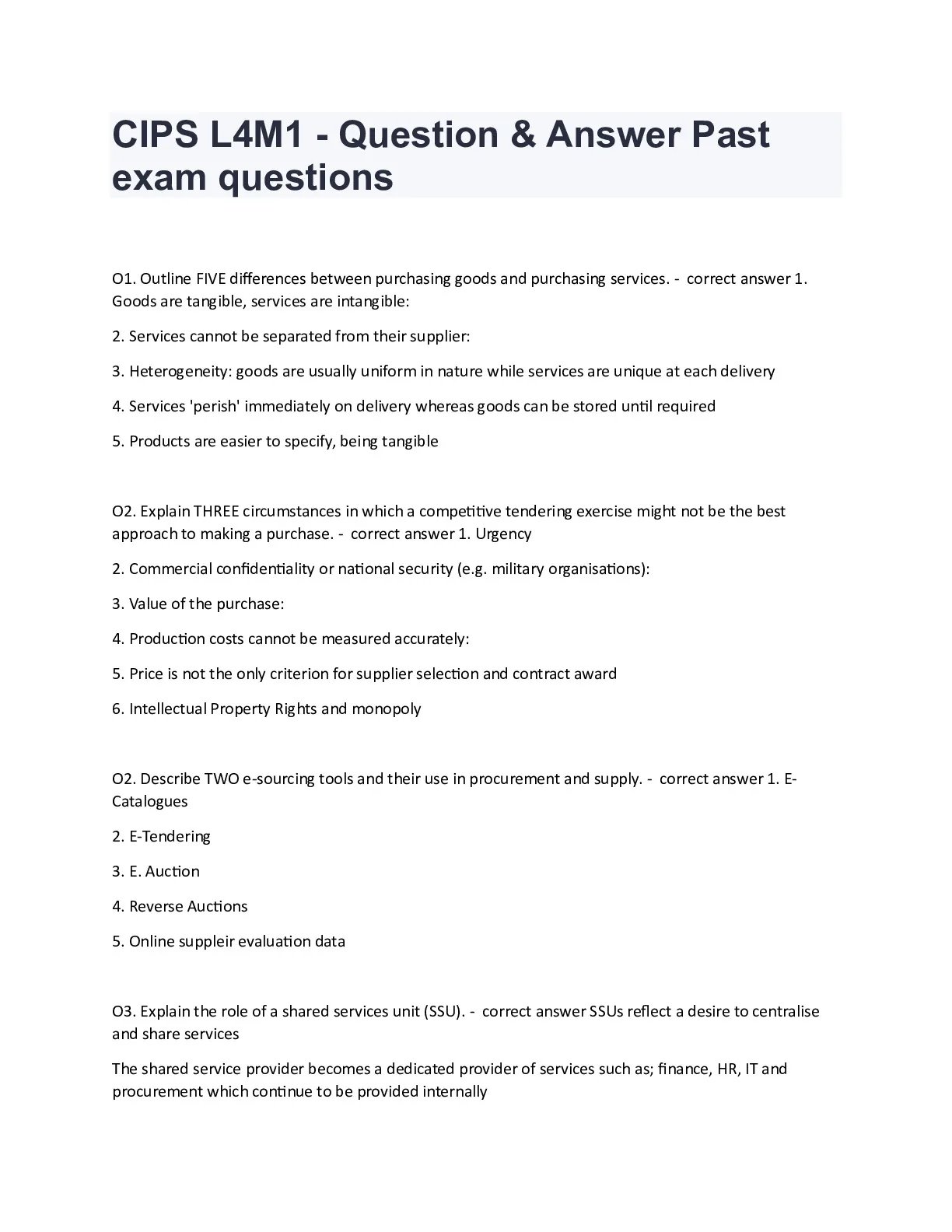 CIPS L4M1 - Question and Answer Past exam questions with answers 2024/ ...