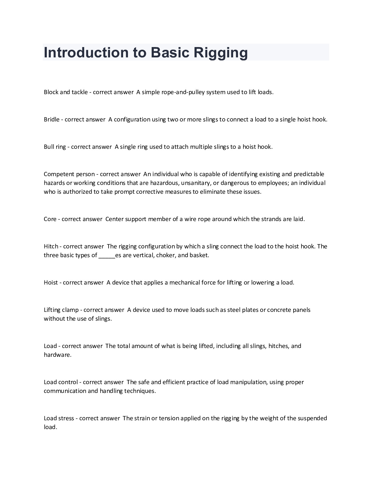 introduction to basic rigging correctly answered 2024/2025 - DocMerit