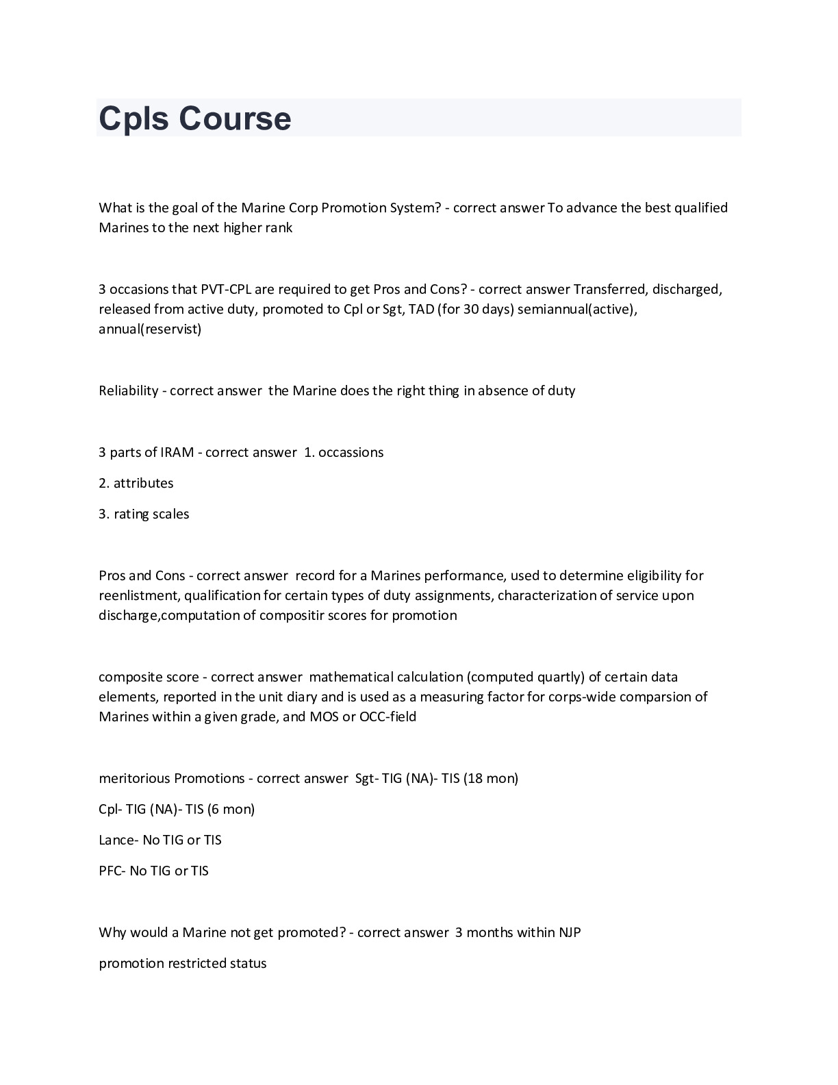 Cpls Course-questions with answers 2024/2025 - DocMerit