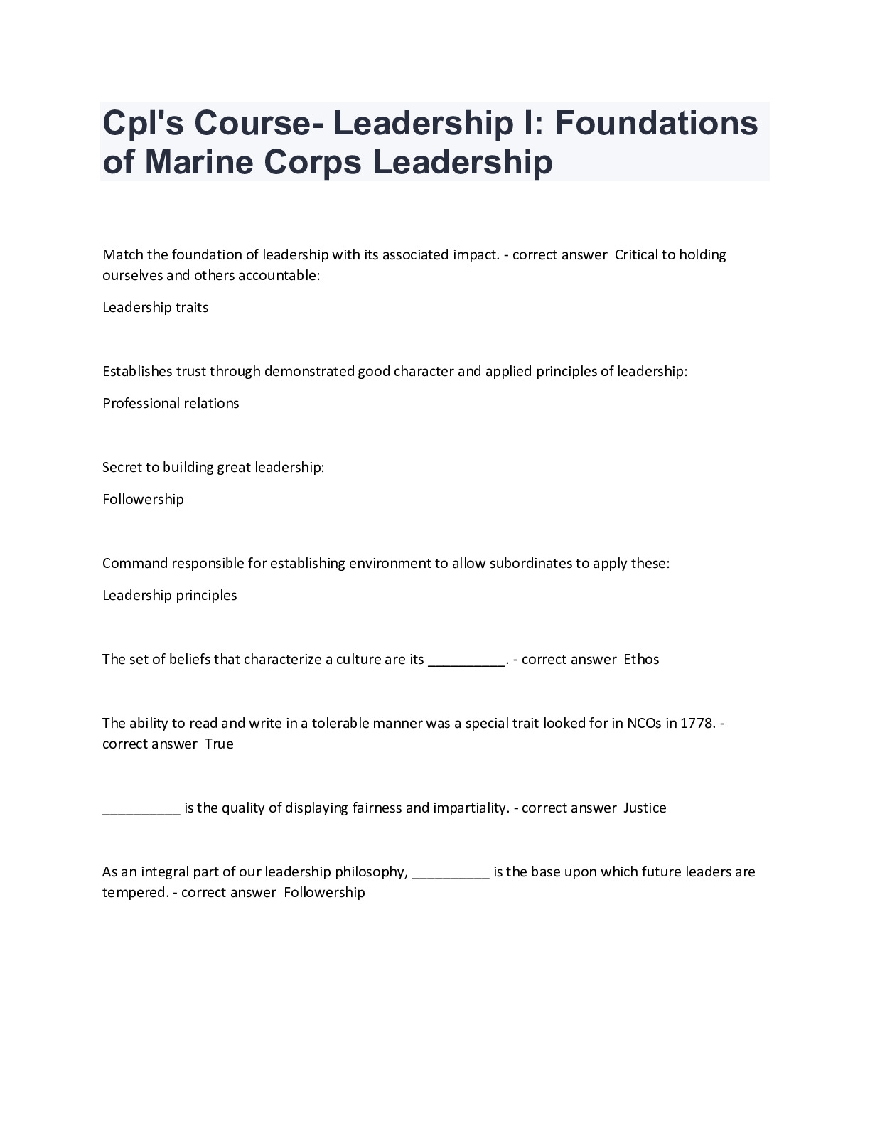 Cpl's Course- Leadership I: Foundations of Marine Corps Leadership with ...