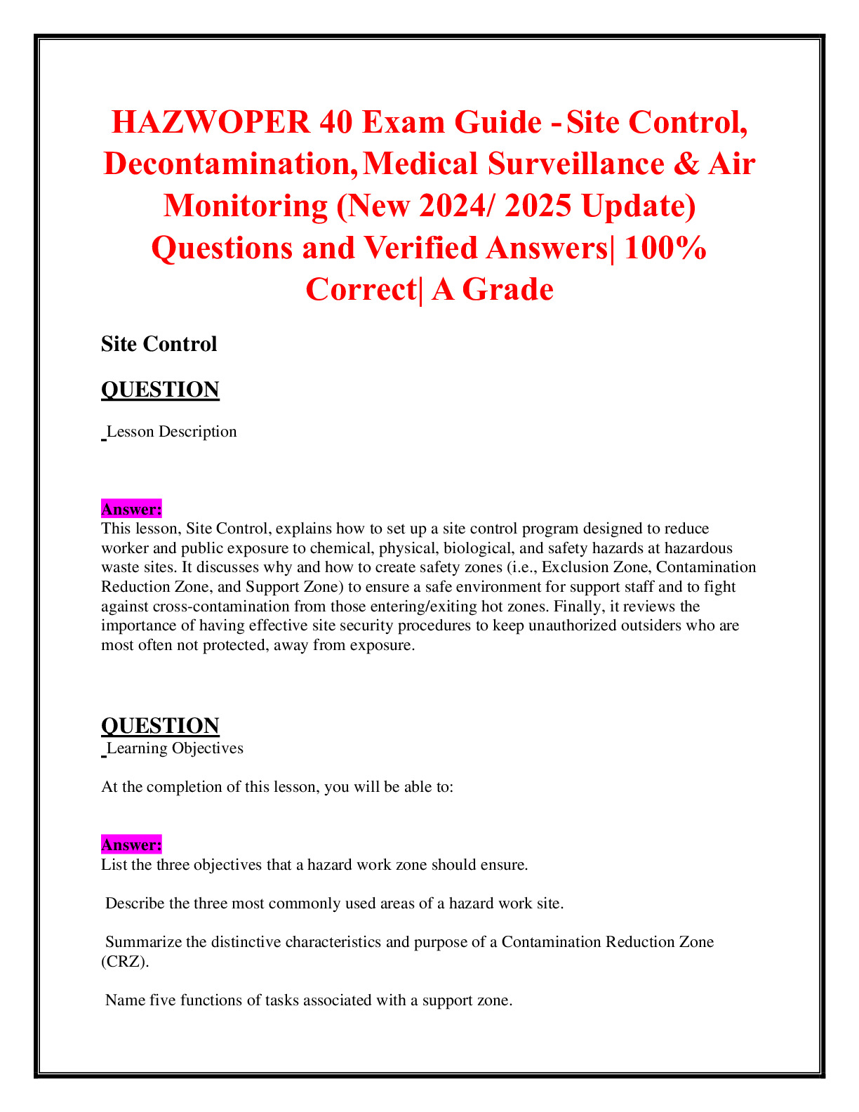 HAZWOPER 40 Exam Guide - Safe Work Practices, Personal Sampling ...