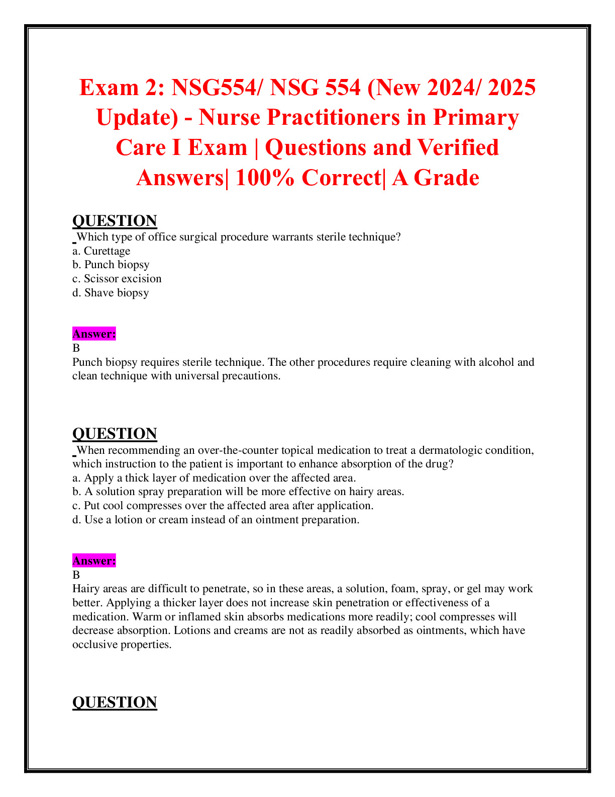 Exam 2: NSG554/ NSG 554 (NEW 2025/ 2026 Update) Primary Care I Guide ...