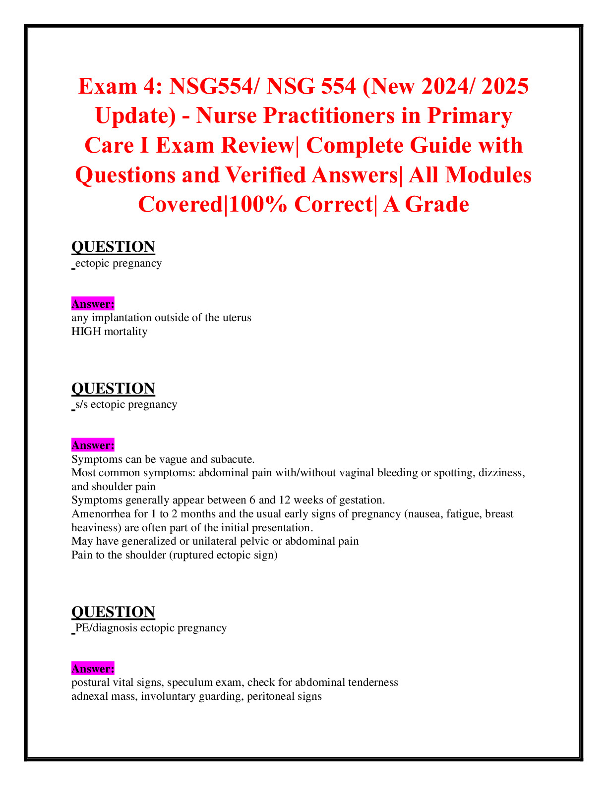 Exam 4: NSG554/ NSG 554 (New 2024/ 2025 Update) -Primary Care I Exam ...