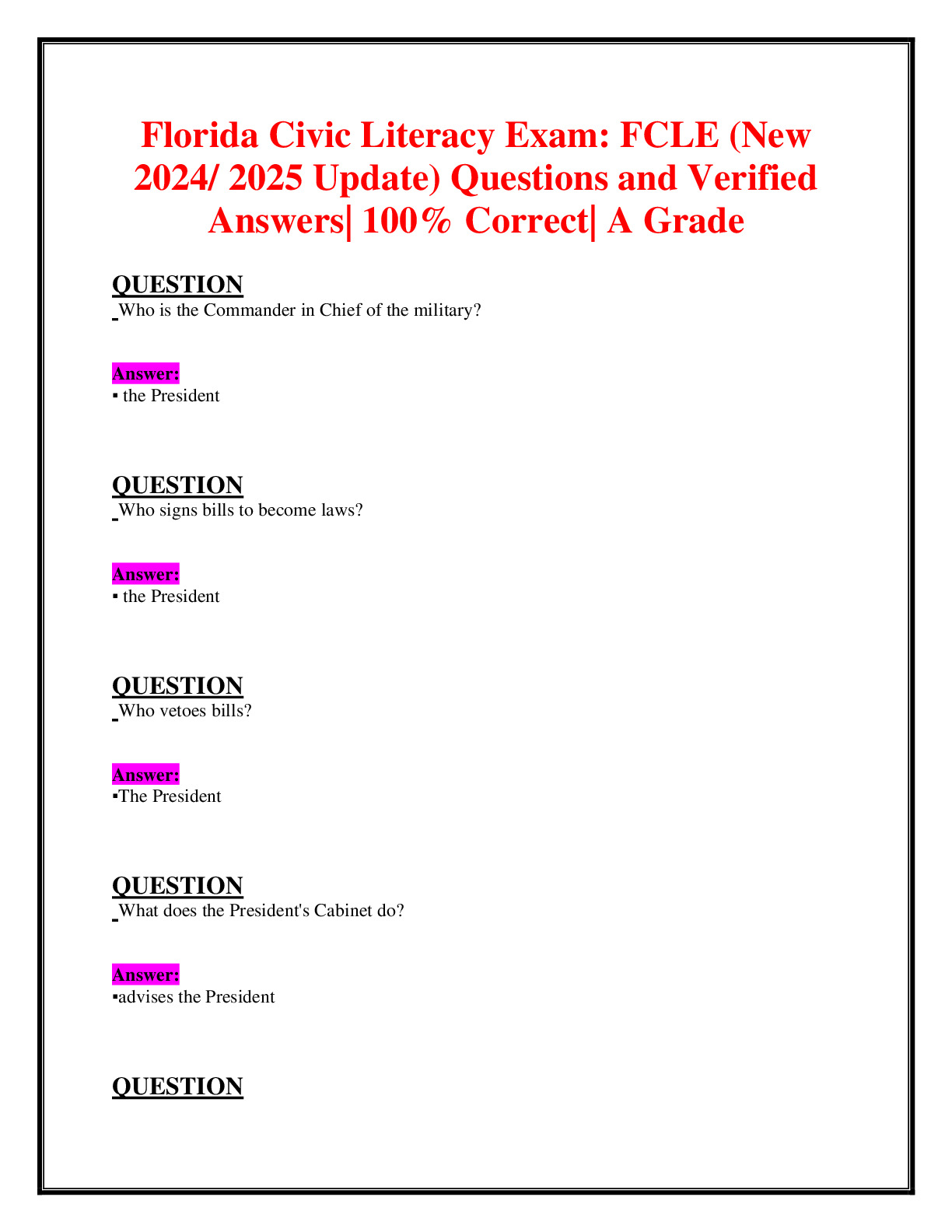 Florida Civic Literacy Exams: FCLE (New 2024/ 2025 Updates BUNDLED ...