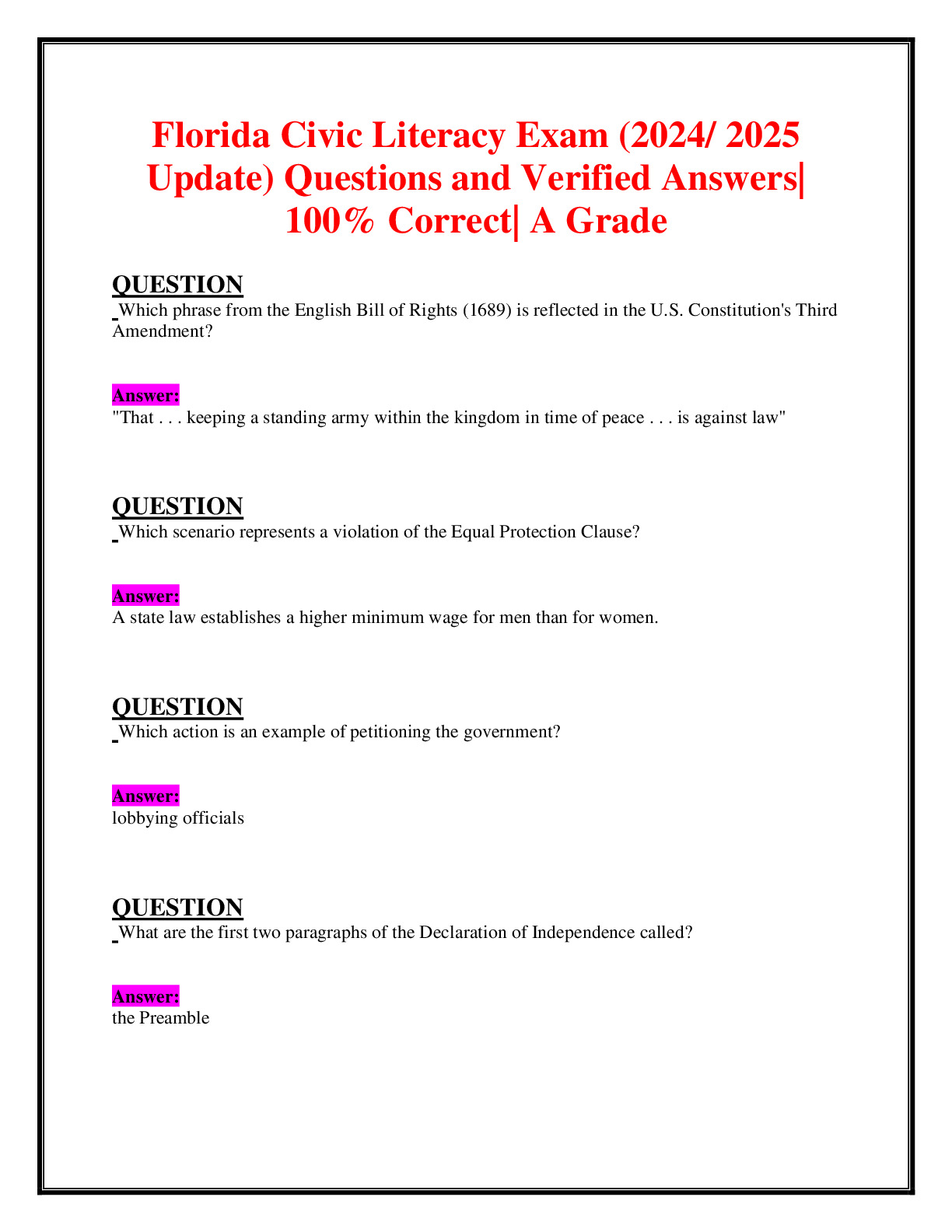 Florida Civic Literacy Exams: FCLE (New 2024/ 2025 Updates BUNDLED ...