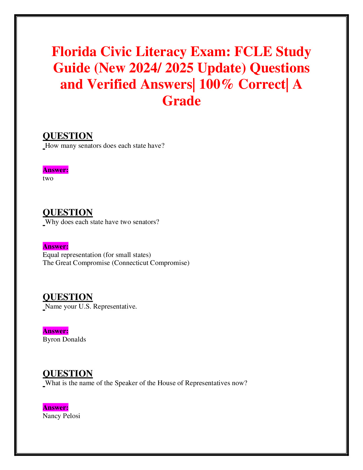 Florida Civic Literacy Exams: FCLE (New 2024/ 2025 Updates BUNDLED ...