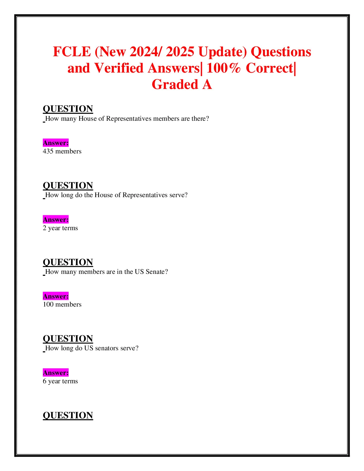 FCLE (New 2024/ 2025 Update) Questions and Verified Answers| 100% ...