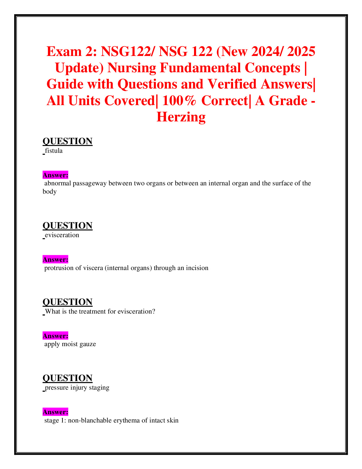 Exam 1 & Exam 2:NSG122/ NSG 122 (ALL New 2024/2025 Updates BUNDLED ...