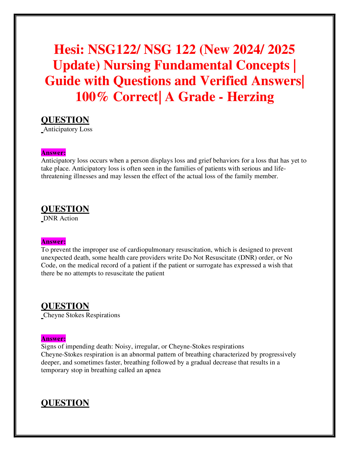 Hesi: NSG122/ NSG 122 (New 2024/ 2025 Update) Nursing Fundamental ...