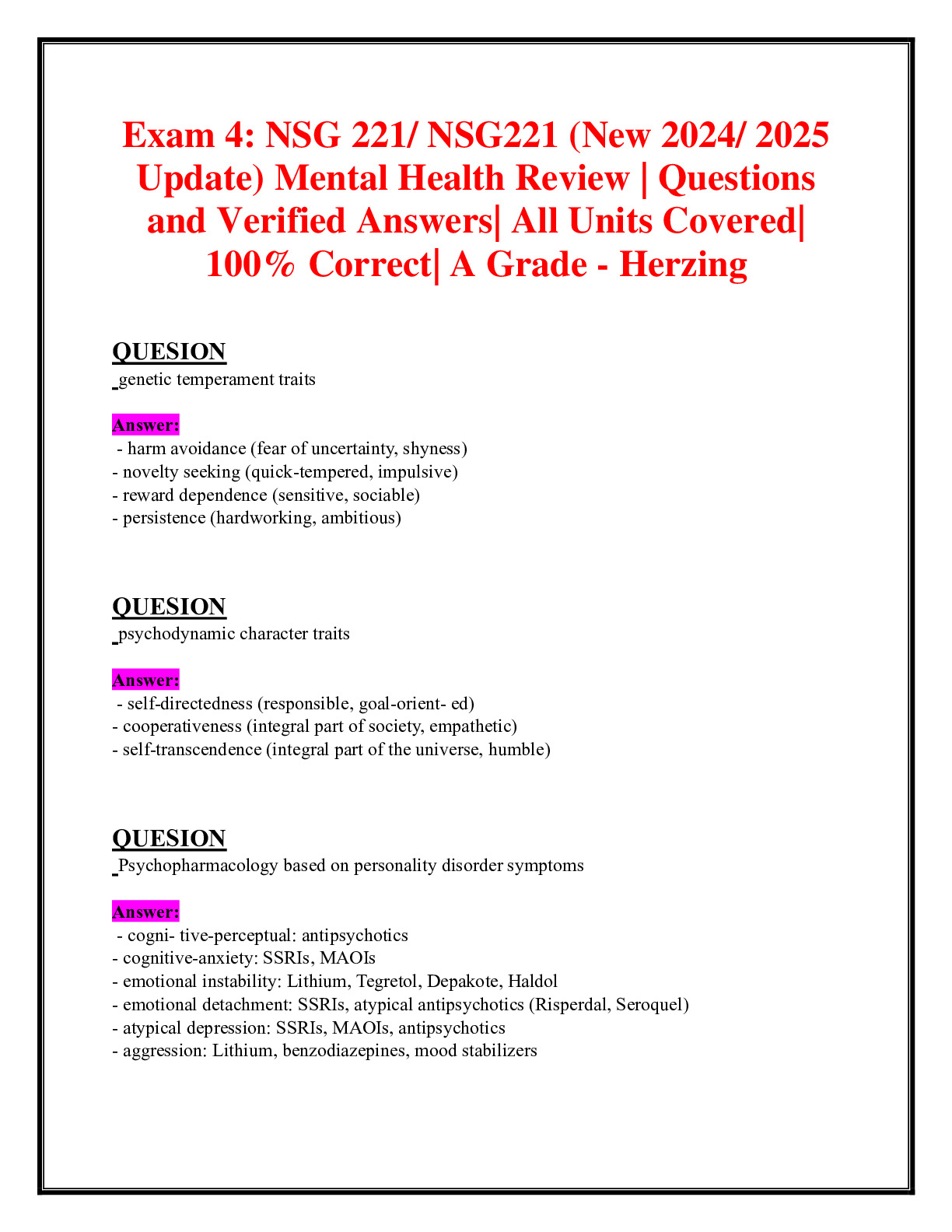 Exam 4: NSG122/ NSG 122 (New 2024/ 2025 Update) Nursing Fundamental ...