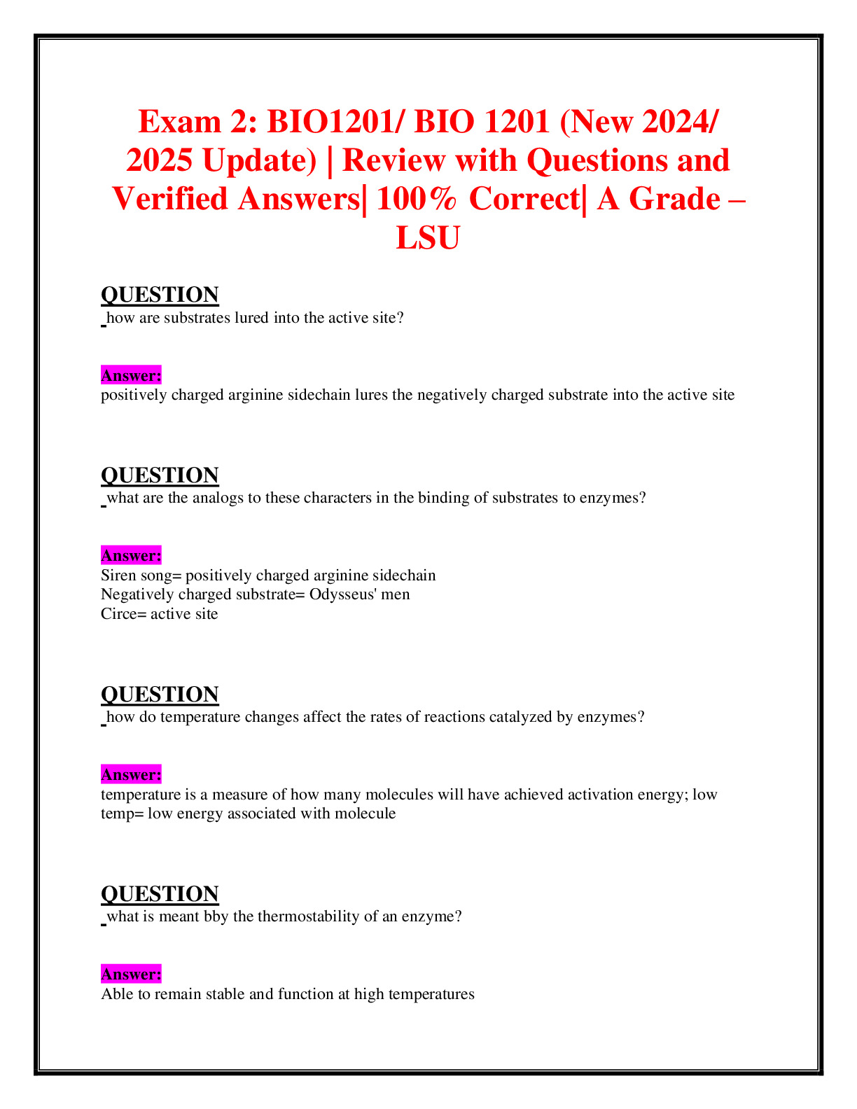 Exam 2: BIO1201/ BIO 1201 (New 2024/ 2025 Update) | Review with ...