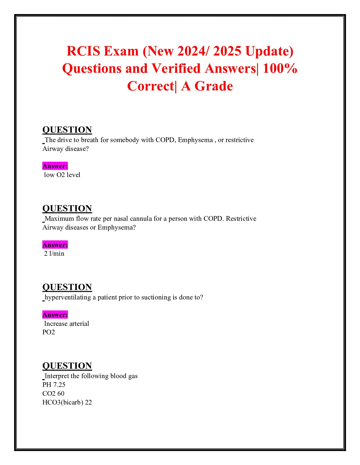 RCIS Exam (New 2024/ 2025 Update) Questions and Verified Answers| 100% ...