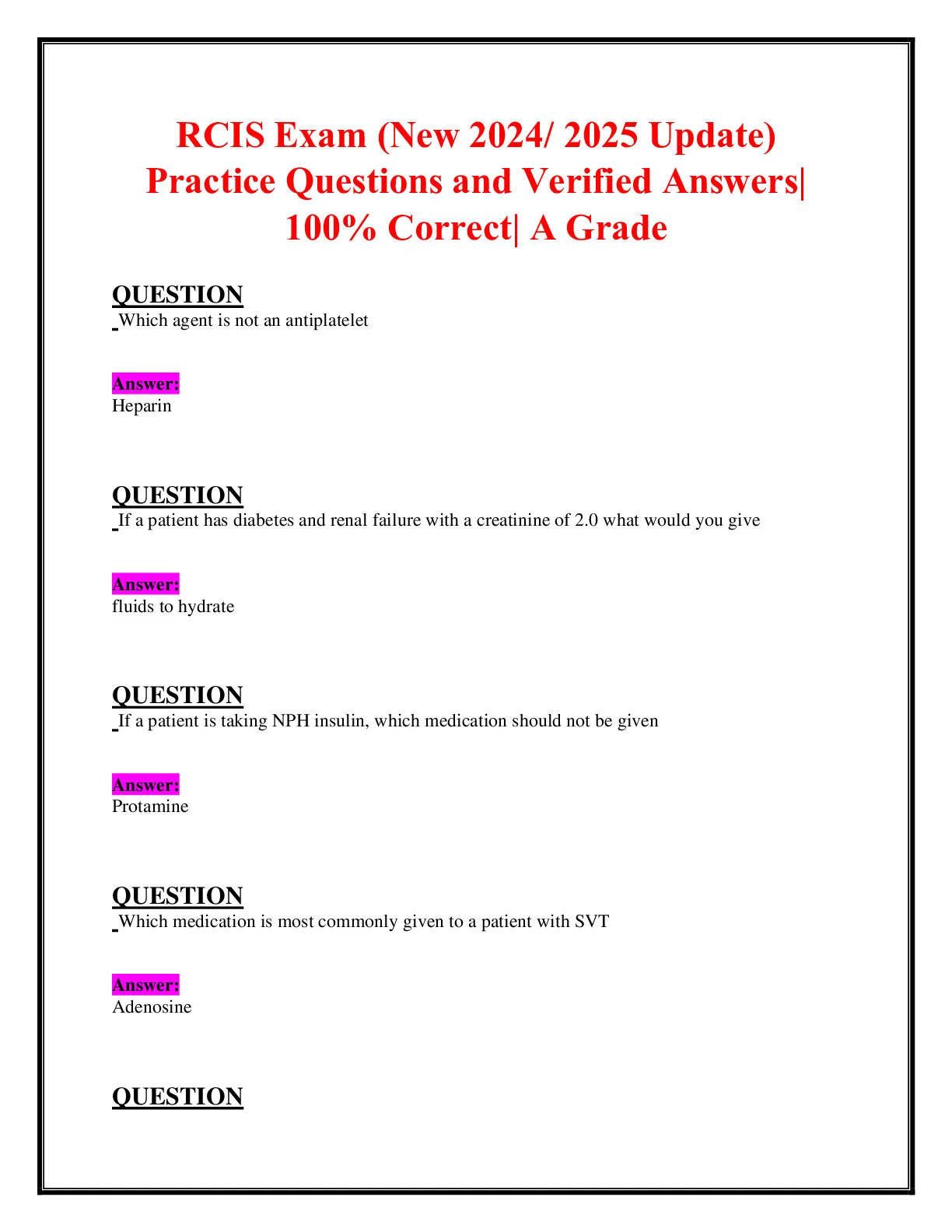 RCIS Exam (New 2024/ 2025 Update) Practice Questions and Verified ...
