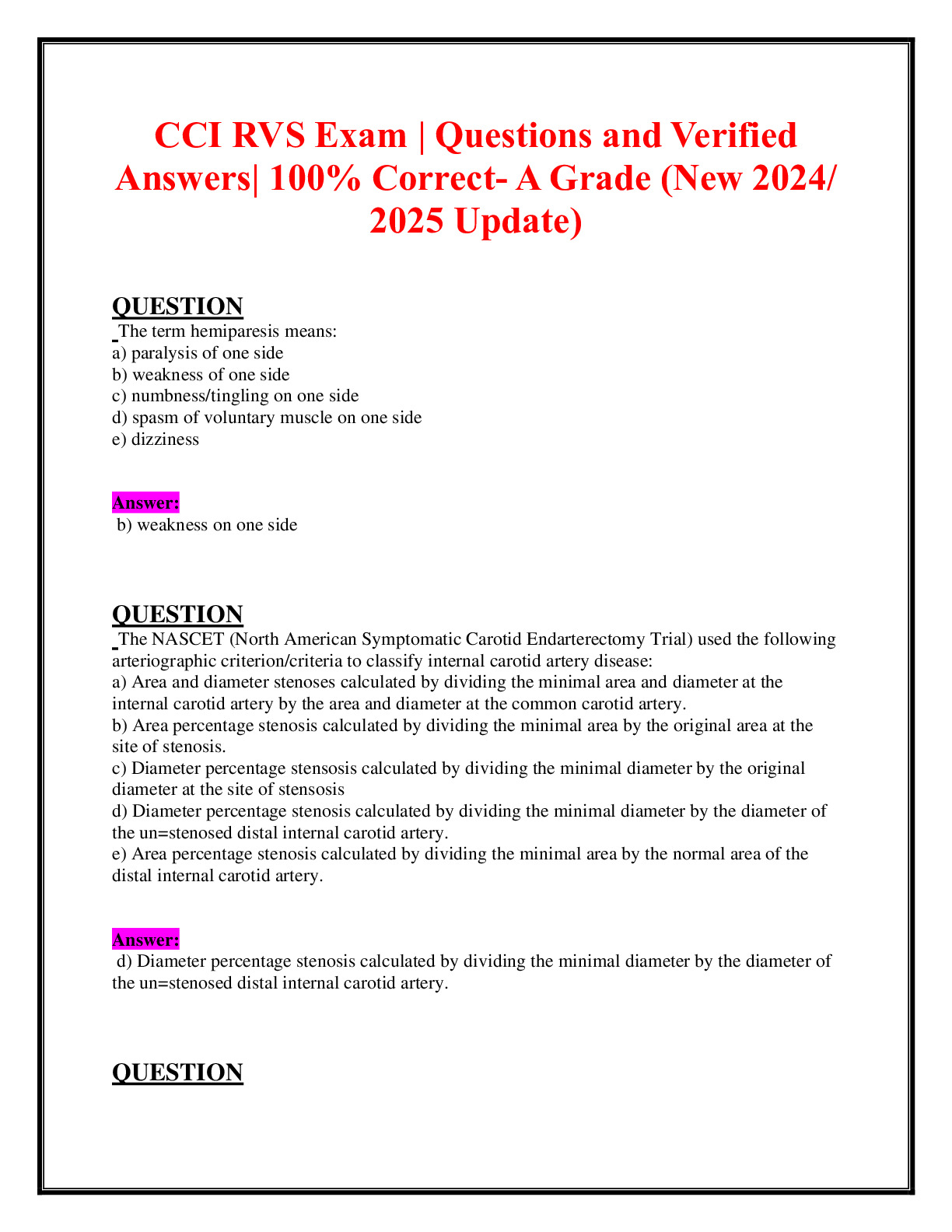 CCI RVS Exam | Questions and Verified Answers| 100% Correct- A Grade ...