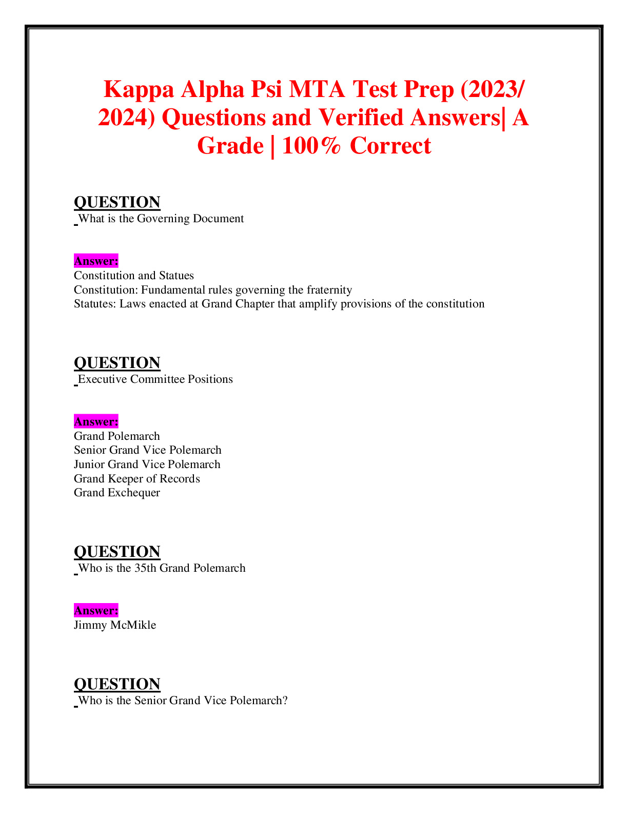 Kappa Alpha Psi MTA Test Prep (2023/ 2024) Questions and Verified ...