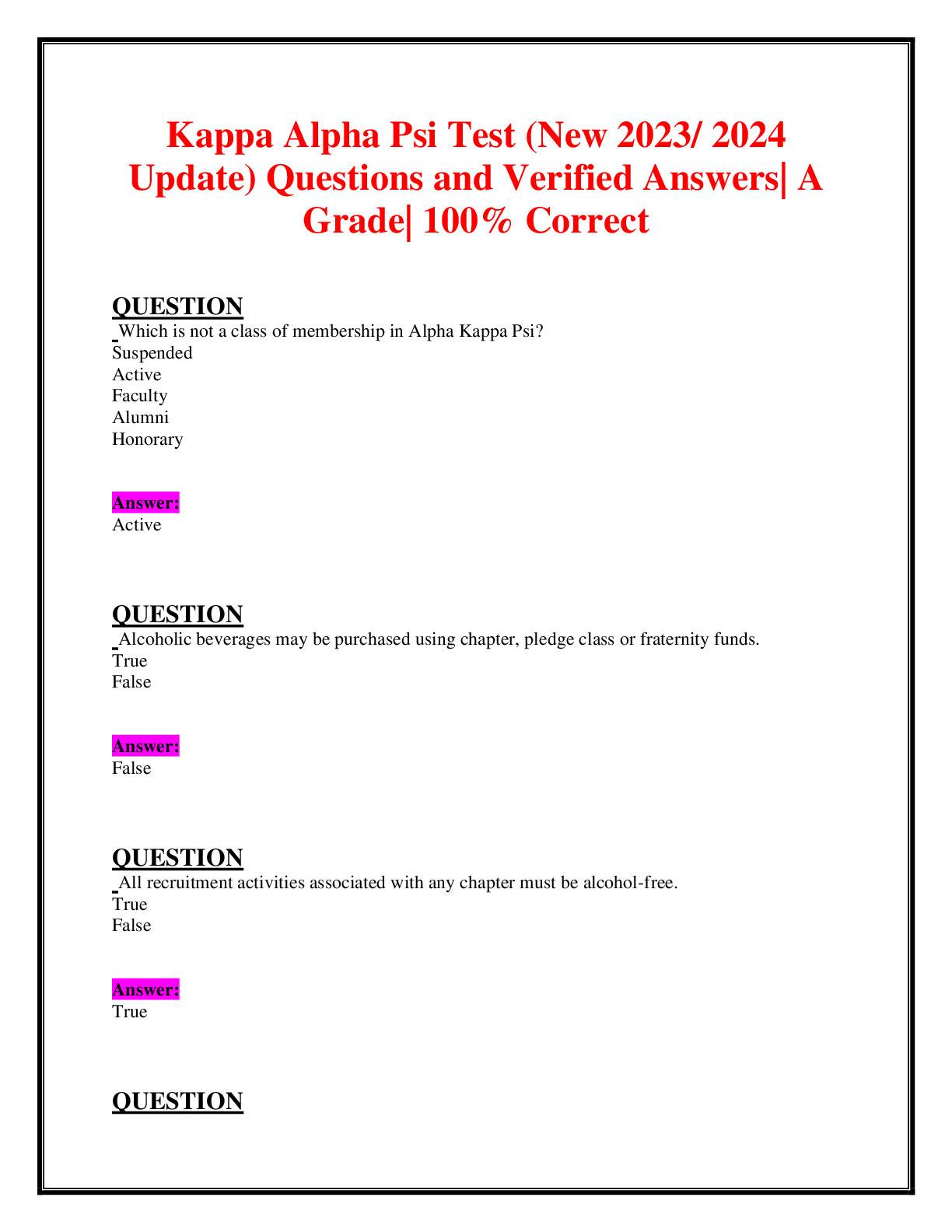 Kappa Alpha Psi Test (New 2023/ 2024 Update) Questions and Verified ...